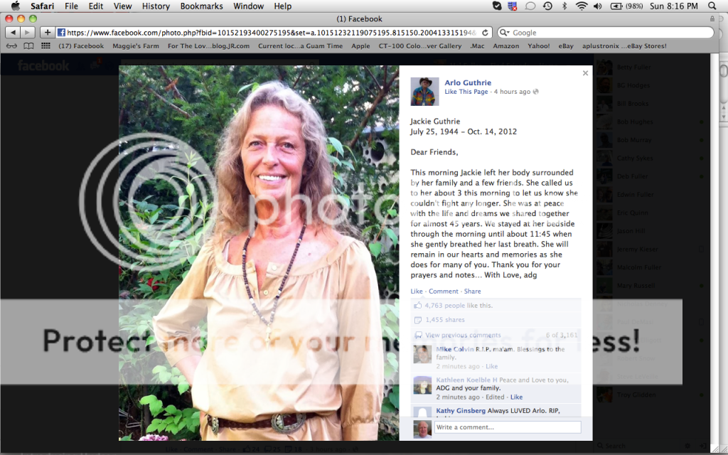 Arlo Guthrie's Wife Of 44+ years Succumbs To Liver Cancer - Antique ...